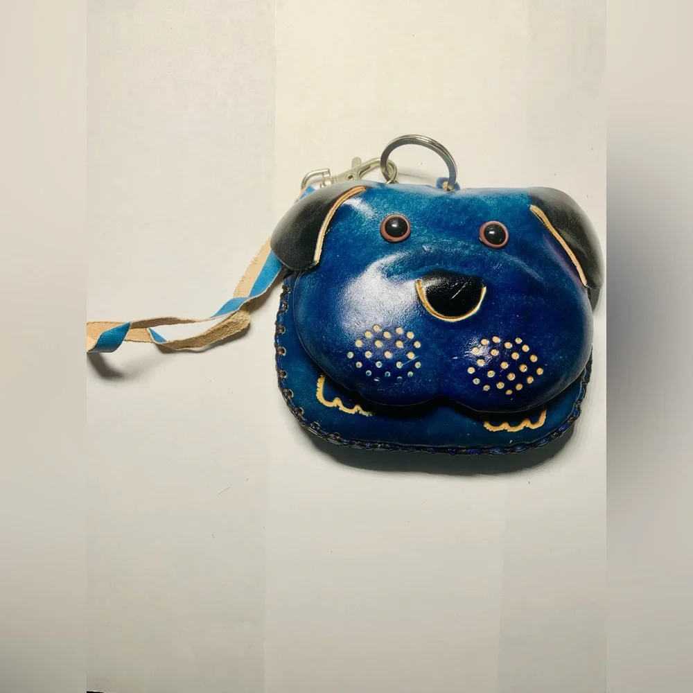 Handmade | Bags | Handmade Blue Leather Bulldog Coin Purse Cute Animal ...